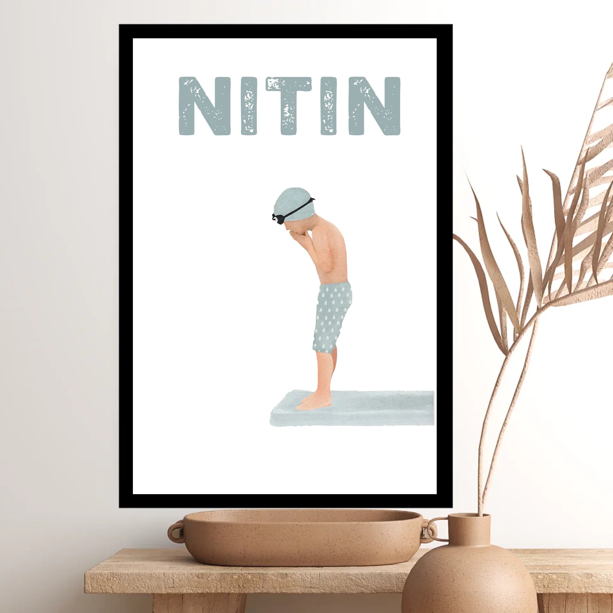Swimmer Wall Art - Minimalist Kids Decor & Diving Board Print for Boys ...