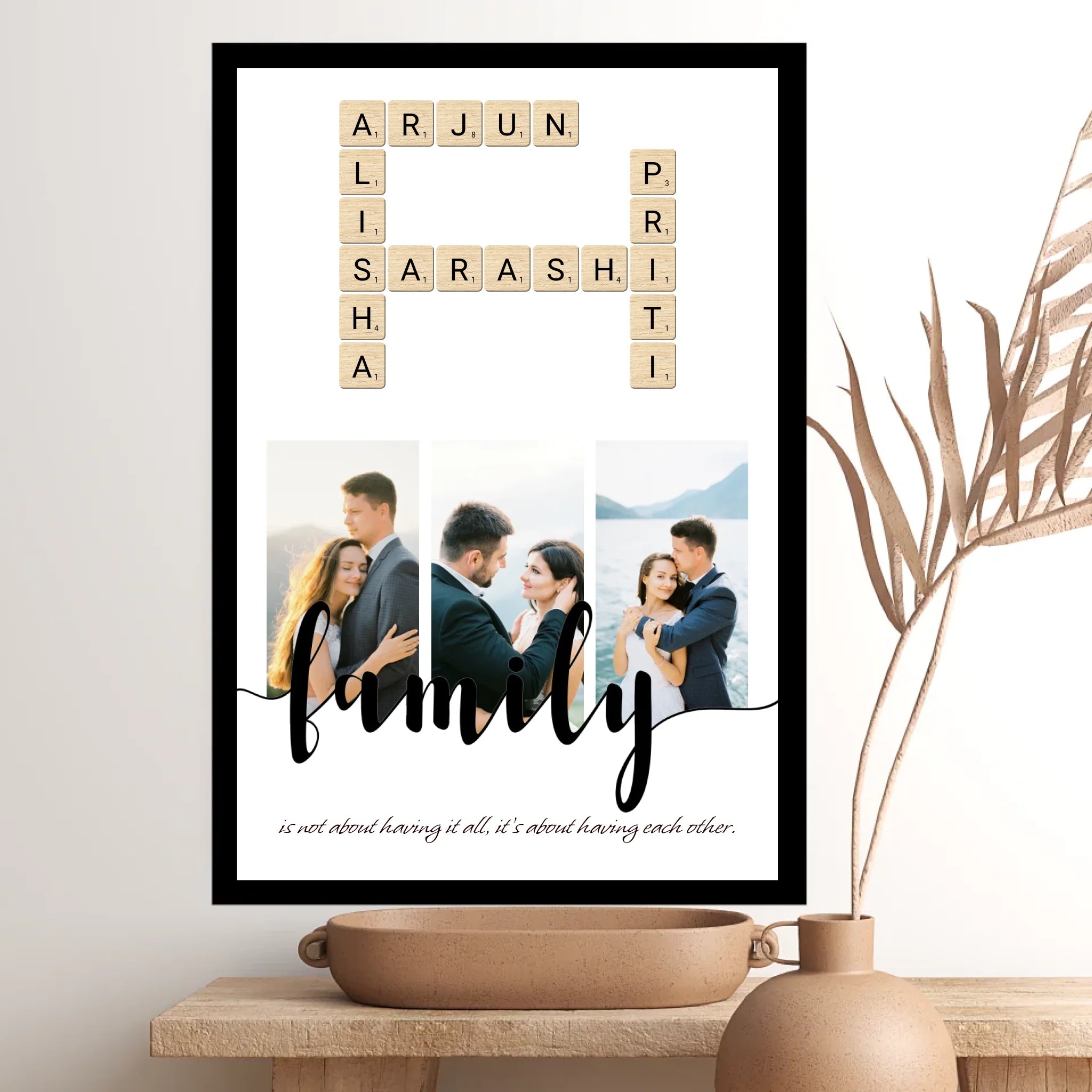 Family Photo Wall Art – Custom 3 Image with Crossword – Gaviksha