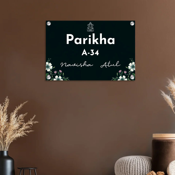 Emerald green Floral Acrylic Name Plate – Gaviksha